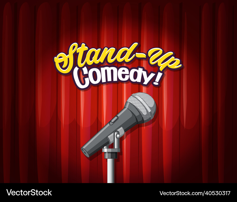 Stand up comedy banner with red curtains Vector Image
