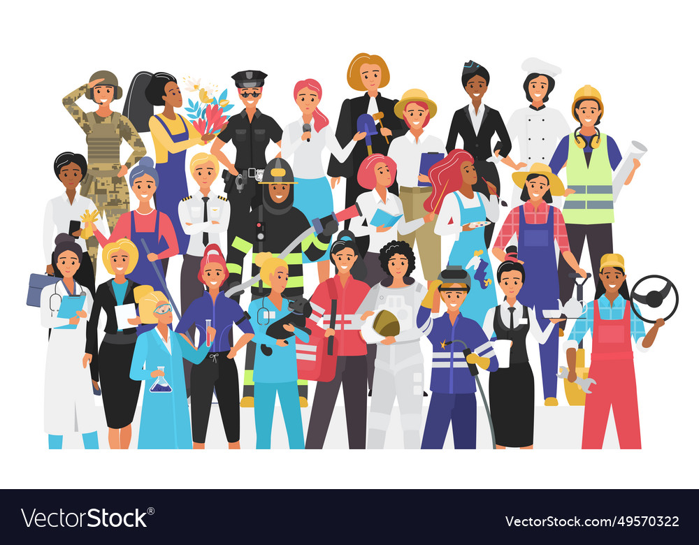Crowd of women different professions diverse Vector Image Crowd of women different professions diverse Vector Image