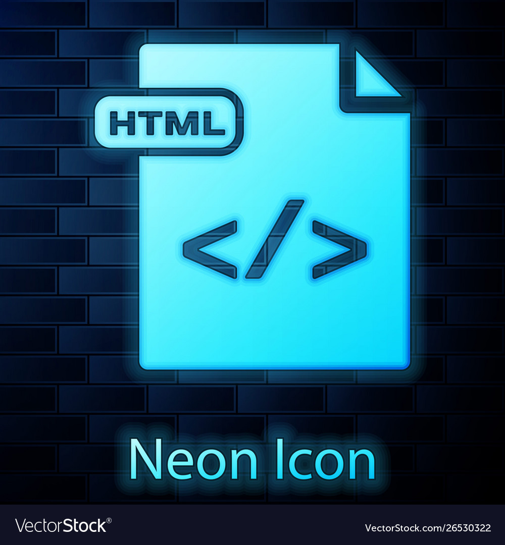 Glowing neon html file document download html Vector Image