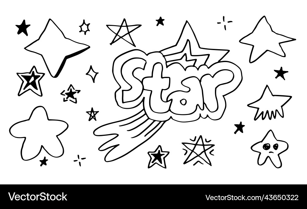 Hand drawn stars set star doodles collection Vector Image