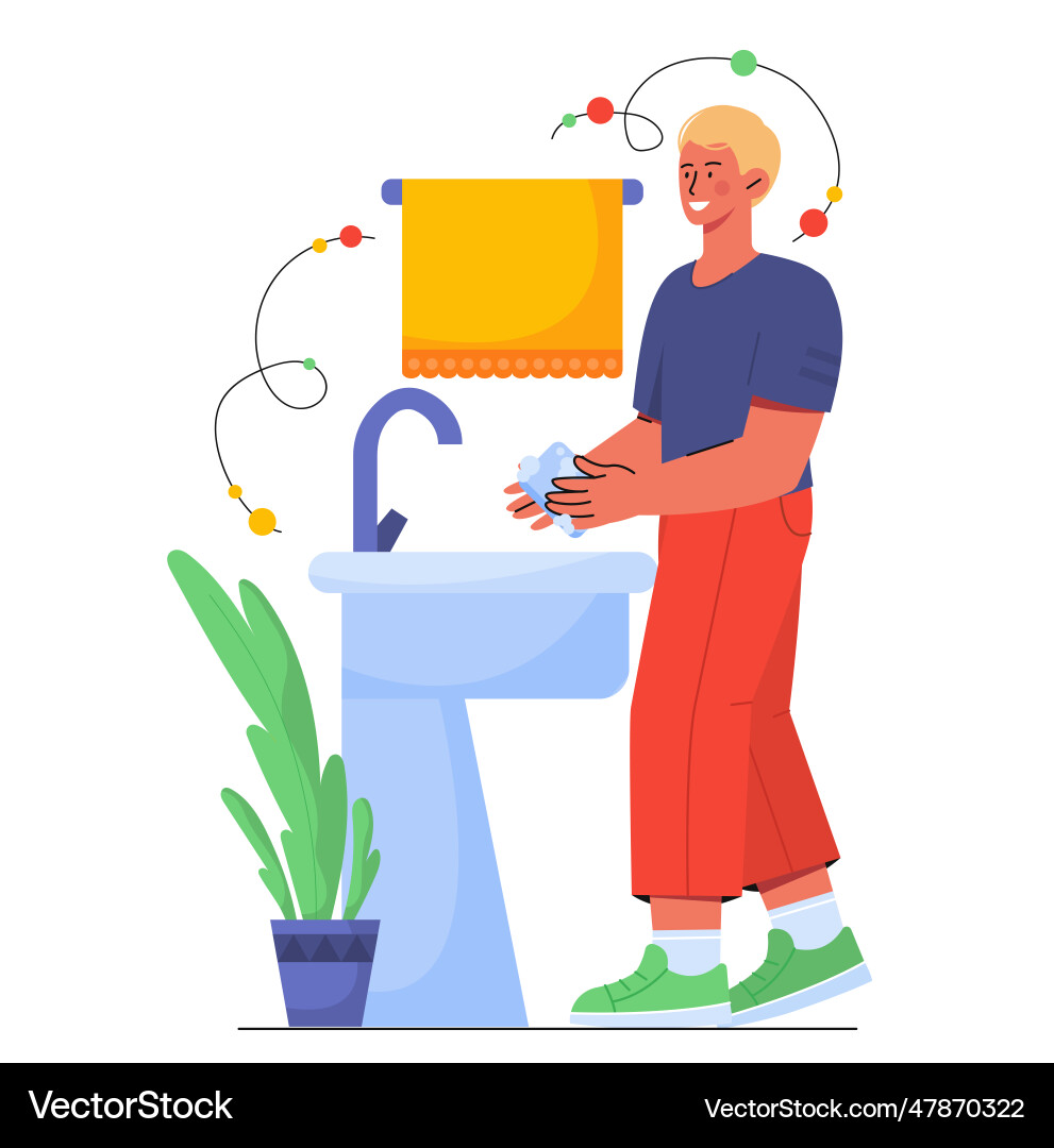 Man washing his hands in bathroom concept Vector Image