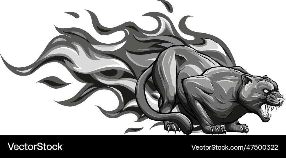 Monochromatic flaming panther Royalty Free Vector Image
