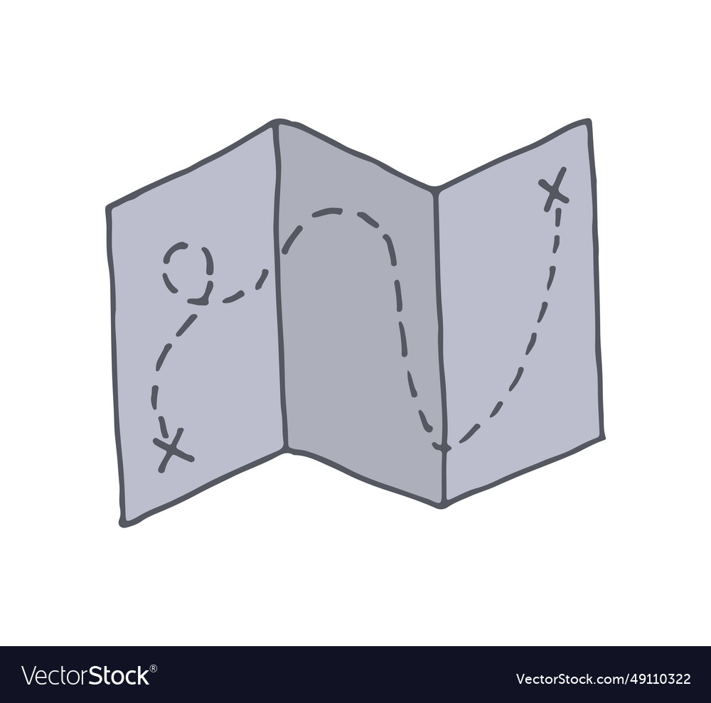 Paper folded map with route doodle hand Royalty Free Vector