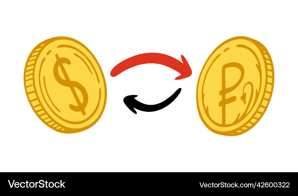 Russian ruble ruble to dollar exchange on a white Vector Image