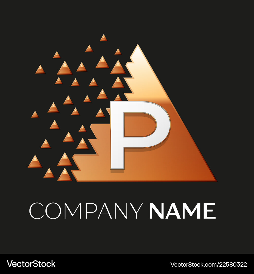 Silver letter p logo symbol in the triangle shape Vector Image