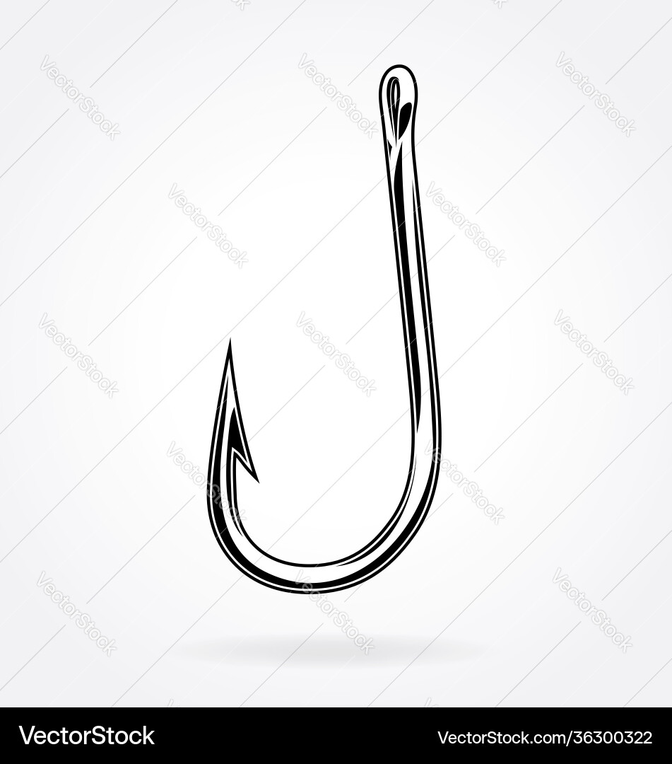 Simple fishing fish hook black white chrome Vector Image