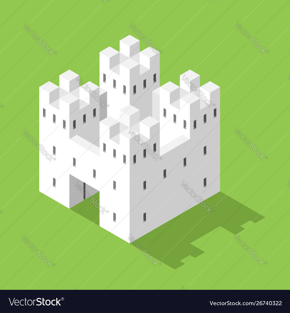 Simple white isometric castle Royalty Free Vector Image
