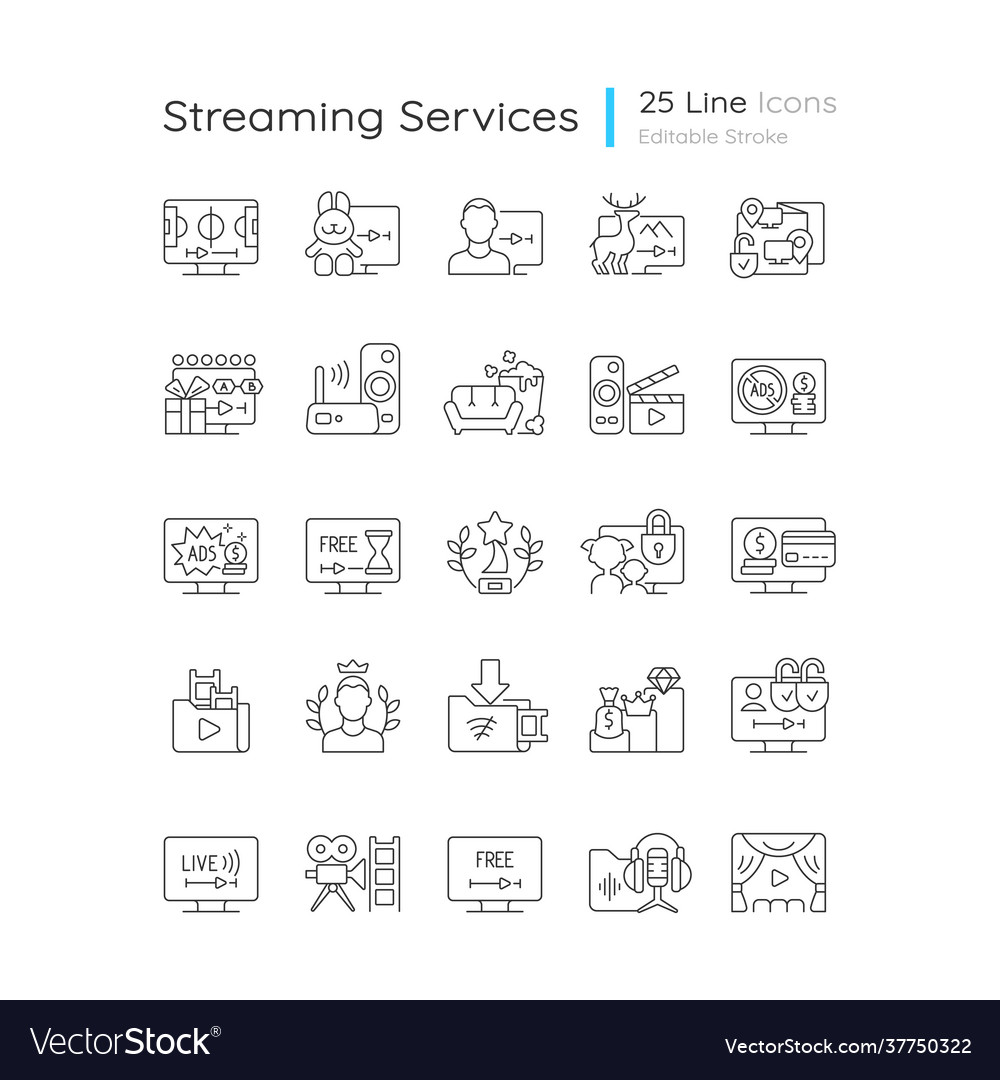 Streaming services linear icons set Royalty Free Vector