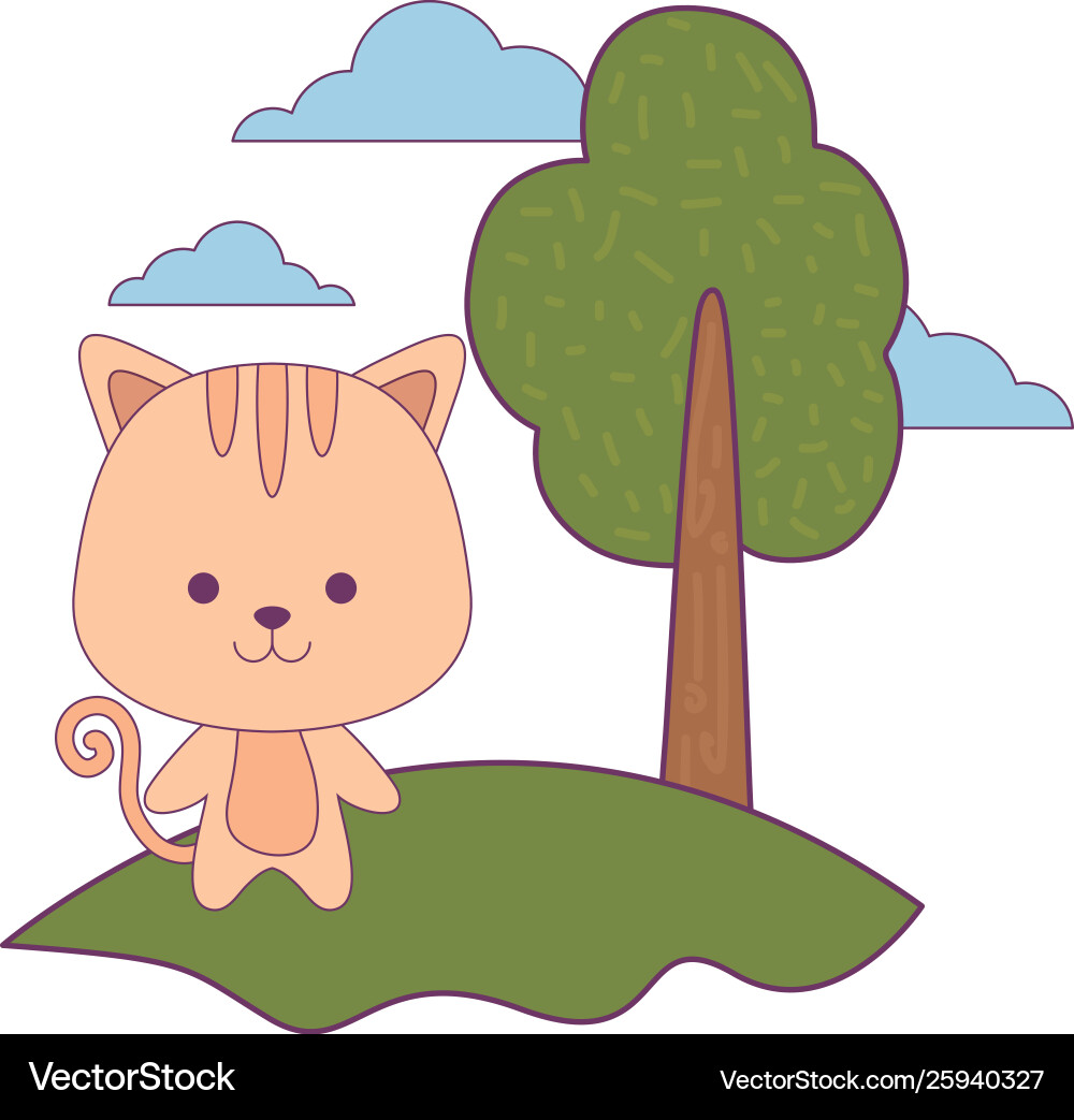 Cute cat animal in landscape Royalty Free Vector Image
