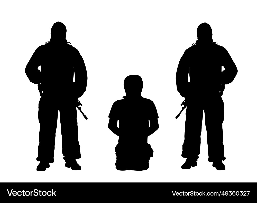 Hijackers mask rifle with hostage silhouette Vector Image