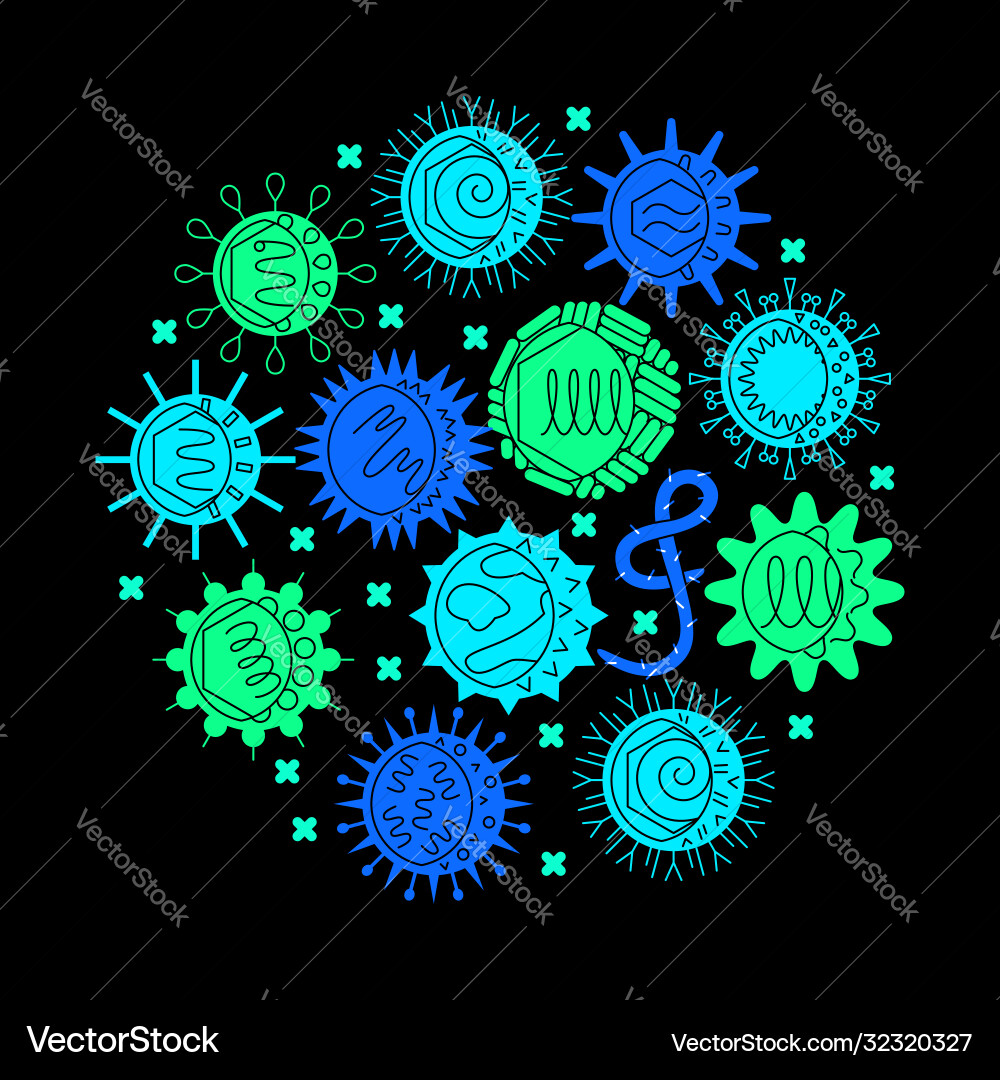 Human viruses round concept poster in flat style Vector Image