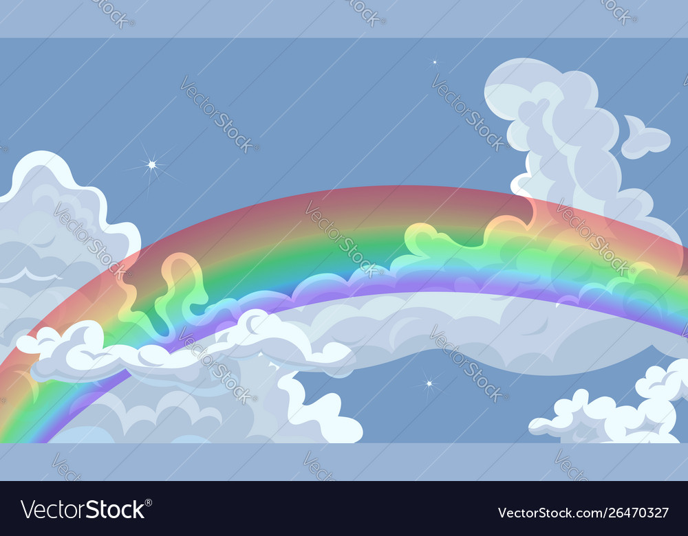 Rainbow in cloudy sky graphics horizontal Vector Image