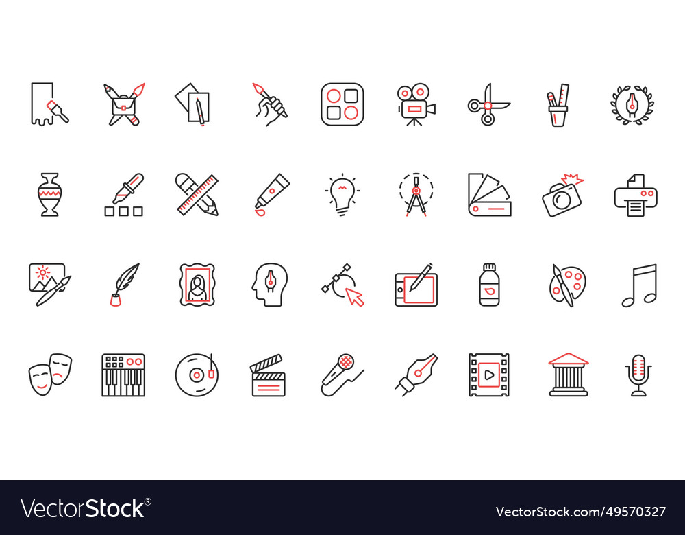 Red black thin line icons set for art design Vector Image
