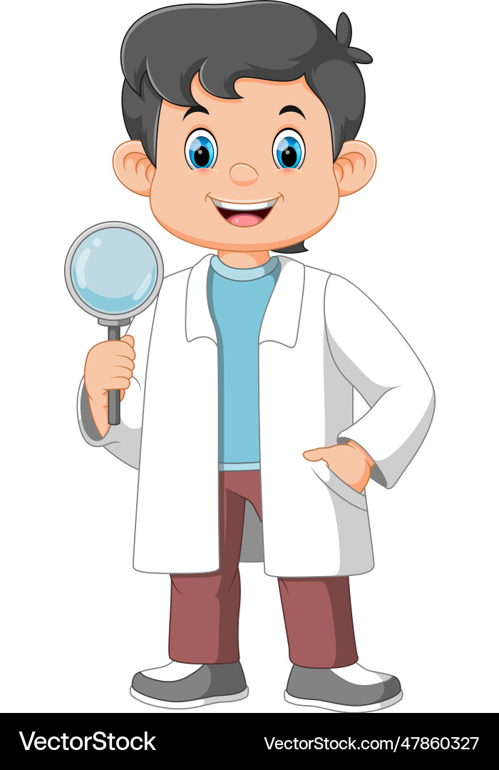 Scientist holding magnifying glass in hand Vector Image