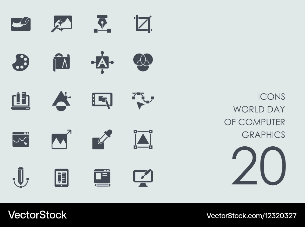 Set world day of computer graphics icons Vector Image