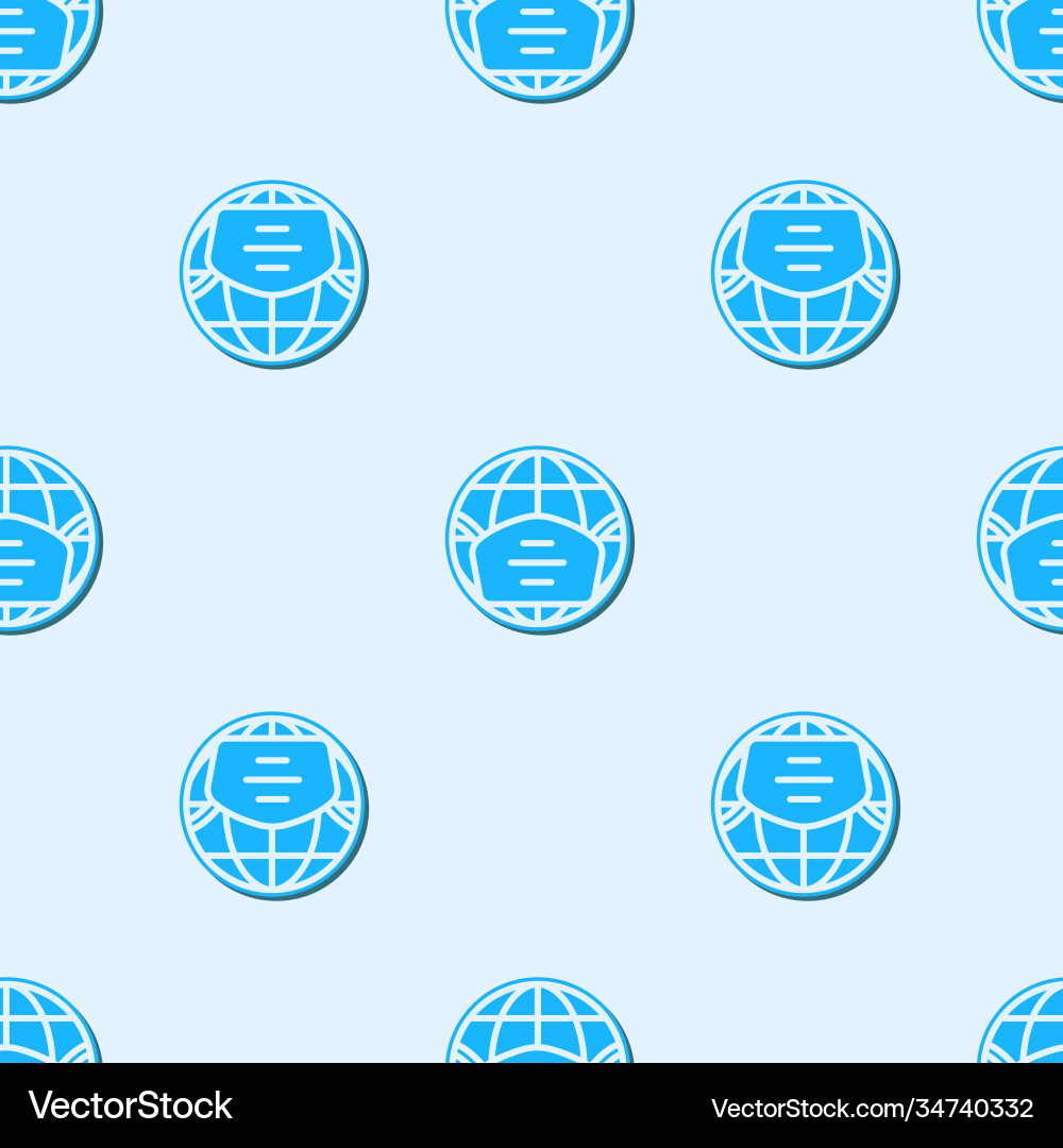 Blue line earth globe with medical mask icon Vector Image