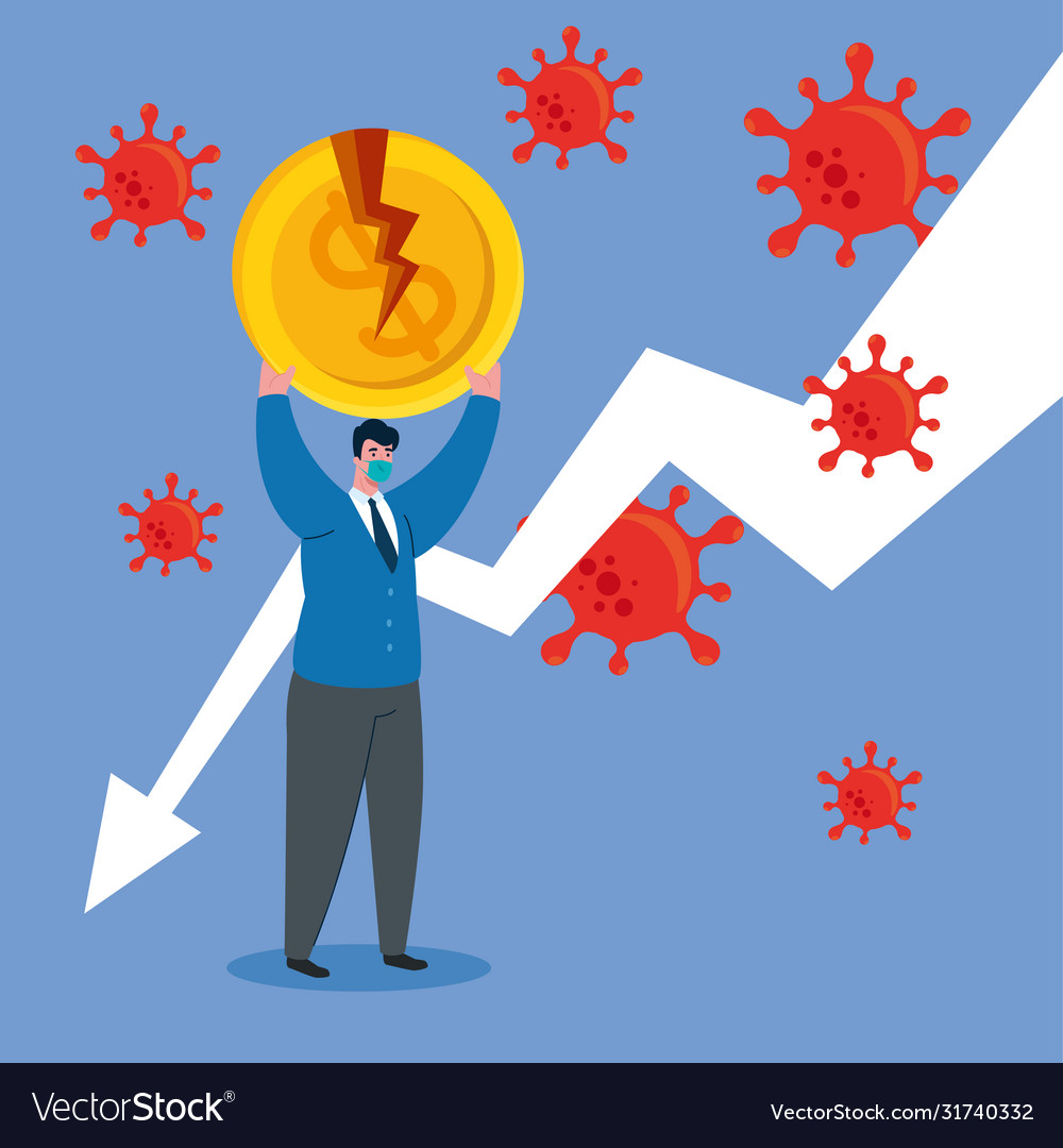Businessman with mask and decrease arrow Vector Image