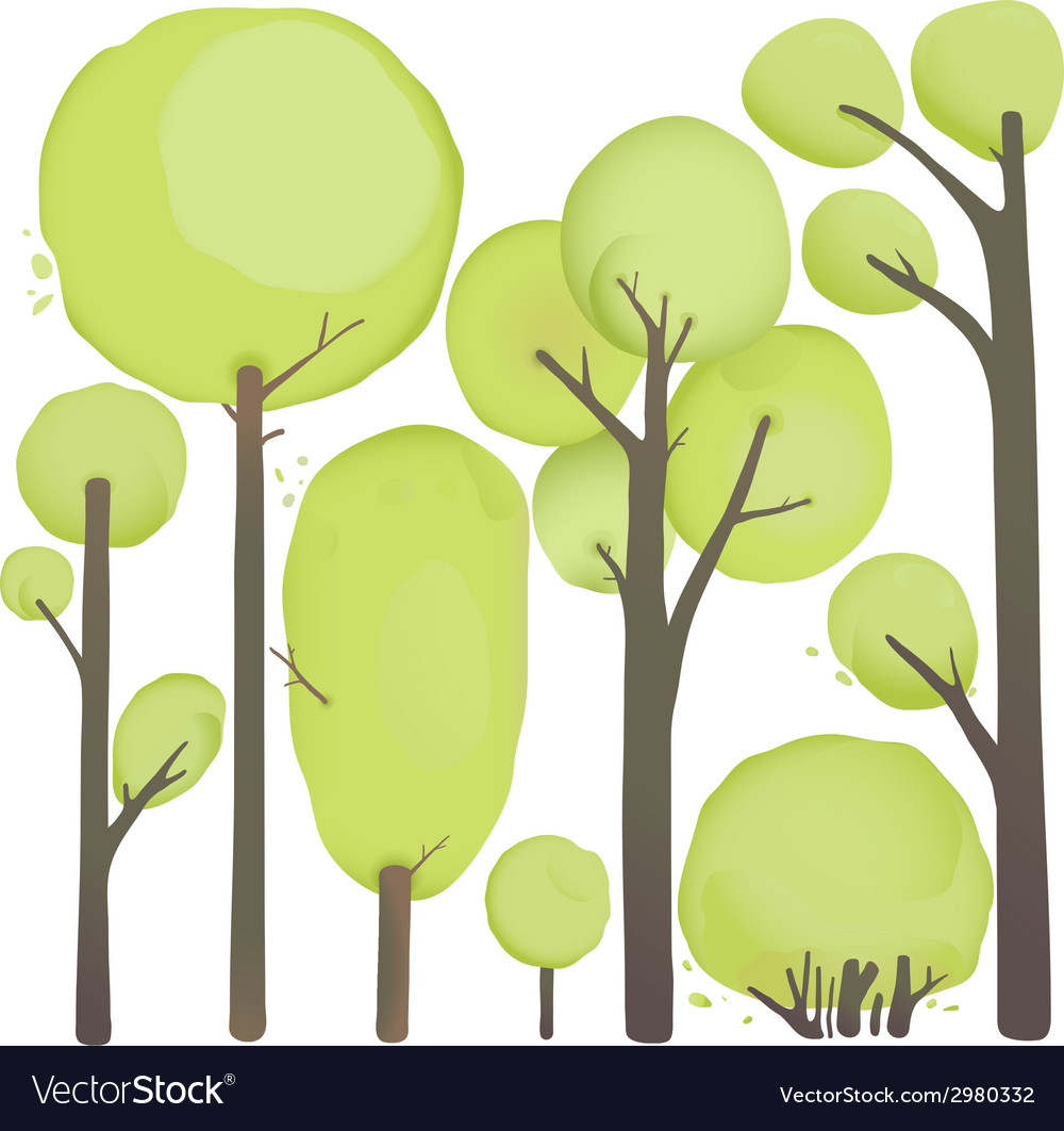 Cartoon watercolor trees set Royalty Free Vector Image
