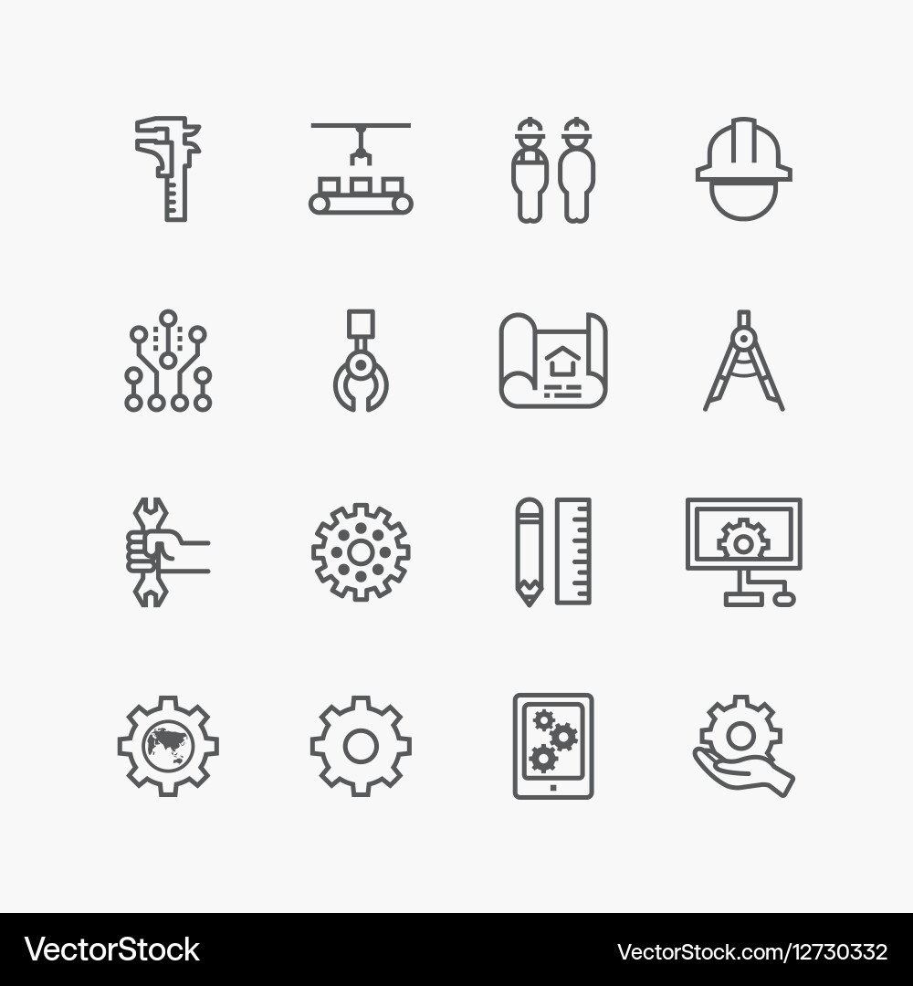 Engineering and manufacture silhouette icons set Vector Image