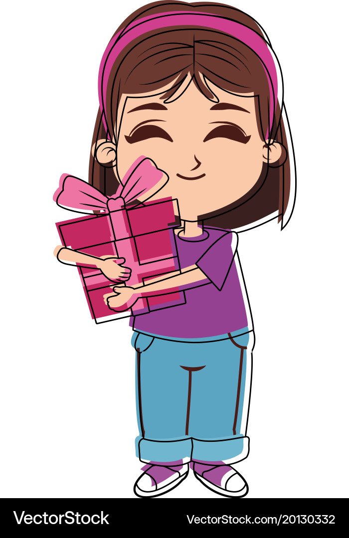 Girl with gift box cartoon Royalty Free Vector Image