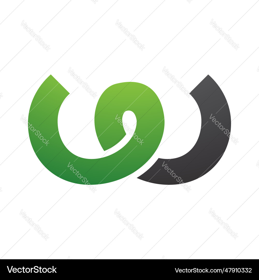 Green and black spring shaped letter w icon Vector Image