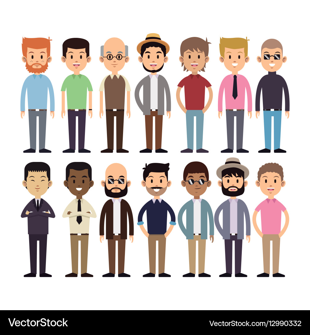 Group men multi-cultural fashion Royalty Free Vector Image