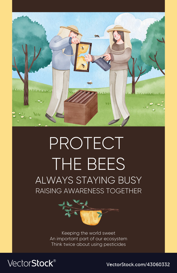 Poster template with honey bee conceptwatercolor Vector Image