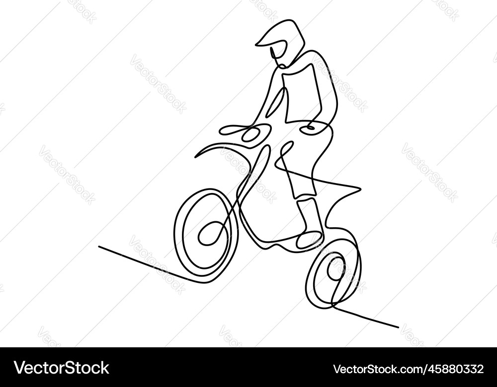 Single continuous line drawing of young motocross Vector Image