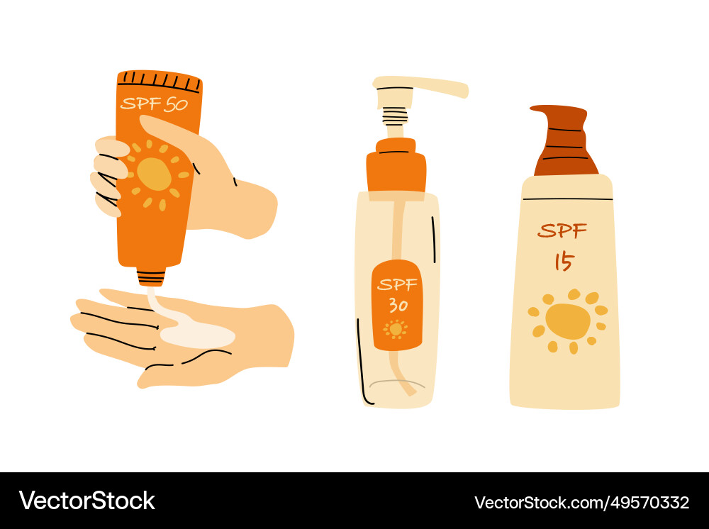 Sunscreen cosmetic isolated with hand apply cream Vector Image