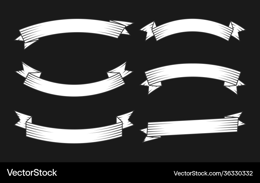 White ribbon black contour line retro set Vector Image