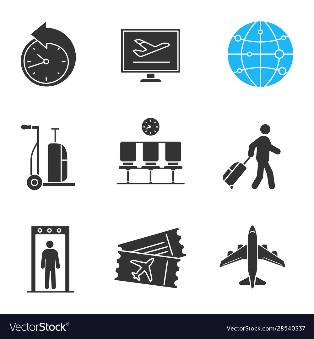 Airport service glyph icons set Royalty Free Vector Image