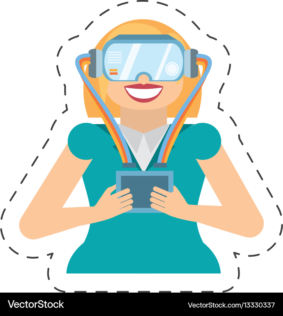 Cartoon girl with vr headset control Royalty Free Vector