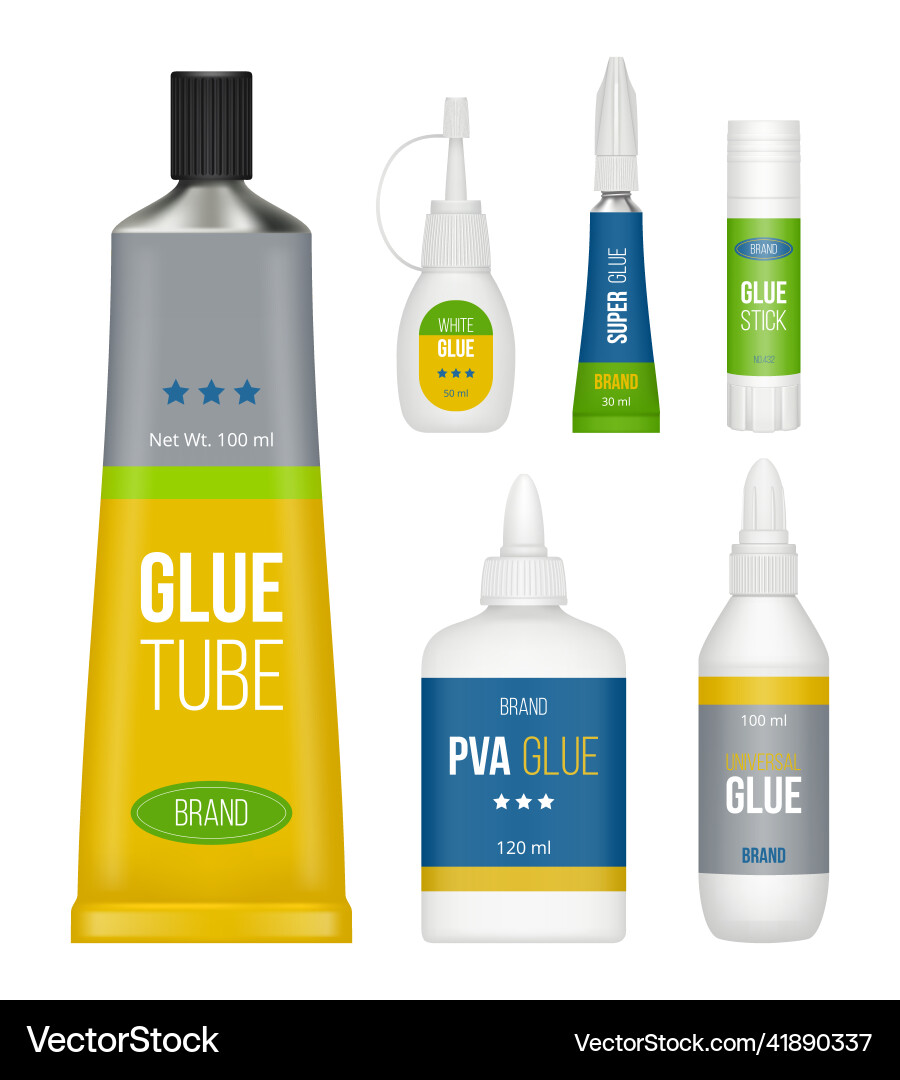 Glue packages stationary collection bottles stick Vector Image
