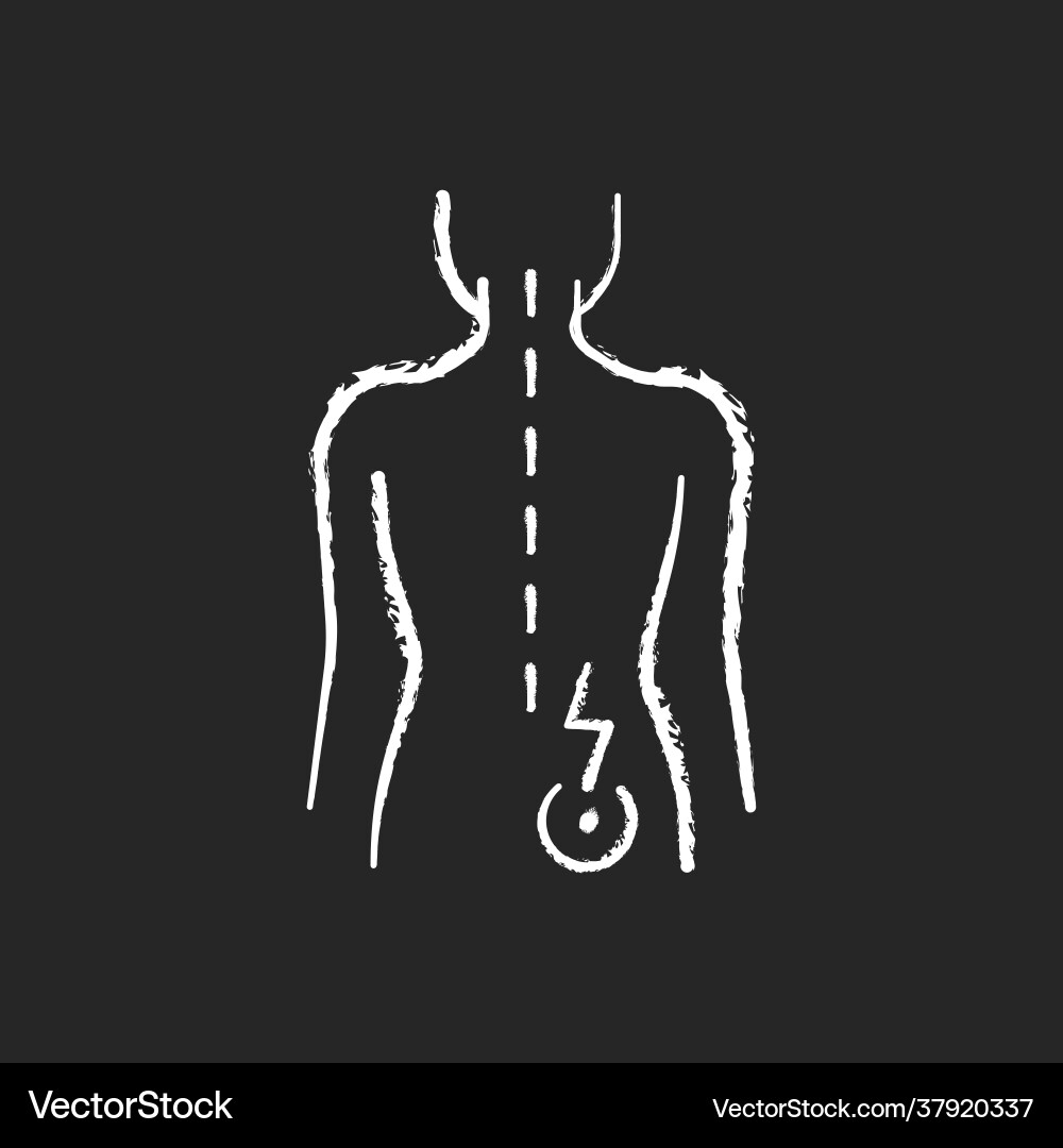 Lower right back pain chalk white icon on black Vector Image