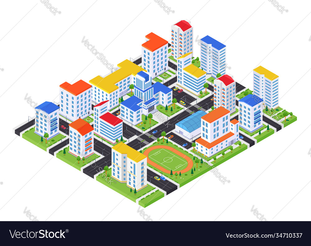 Urban landscape - modern colorful isometric Vector Image Urban landscape - modern colorful isometric Vector Image