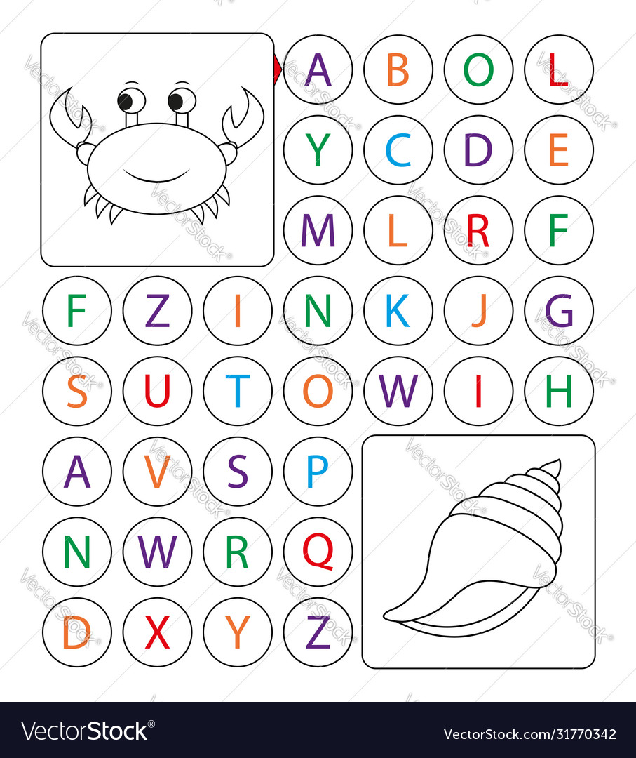Alphabetic labyrinth puzzle worksheet learning Vector Image