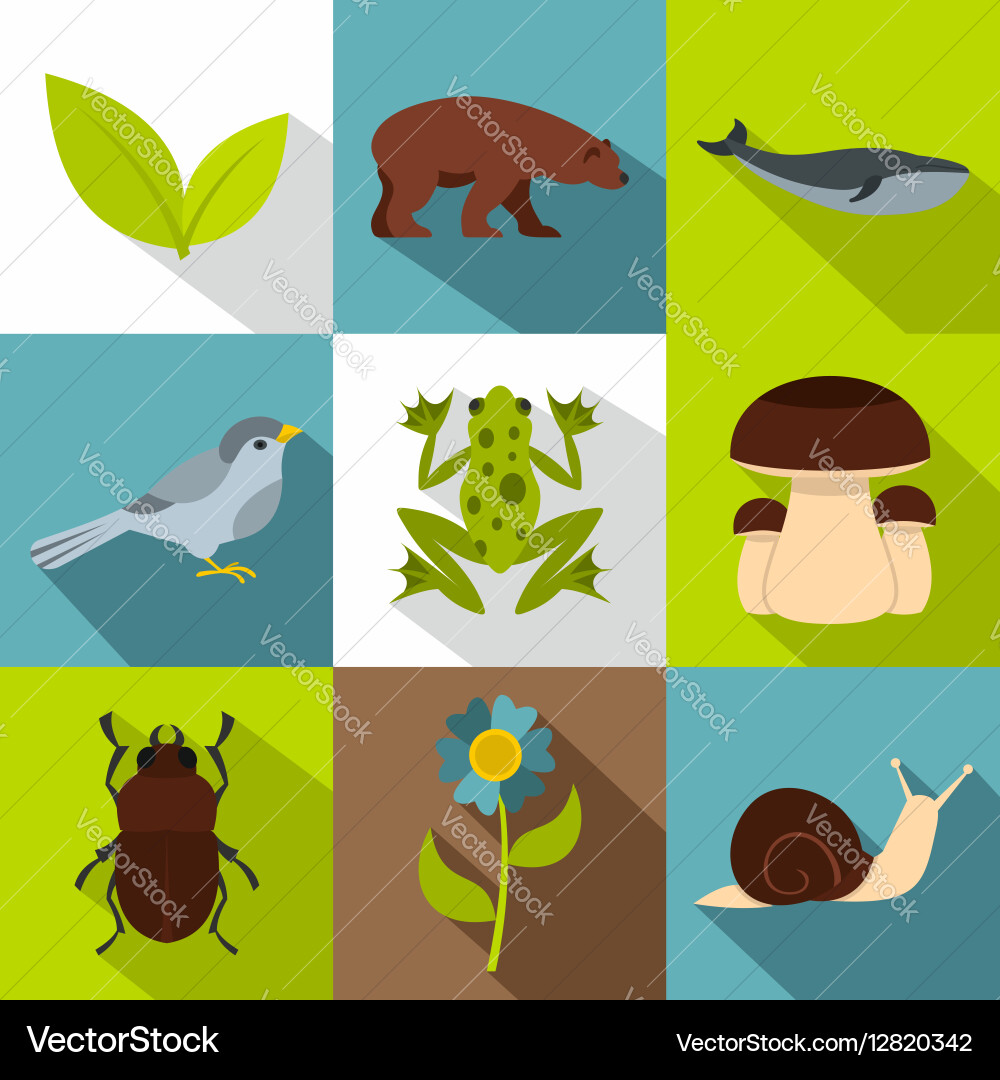 Beautiful nature icons set flat style Royalty Free Vector