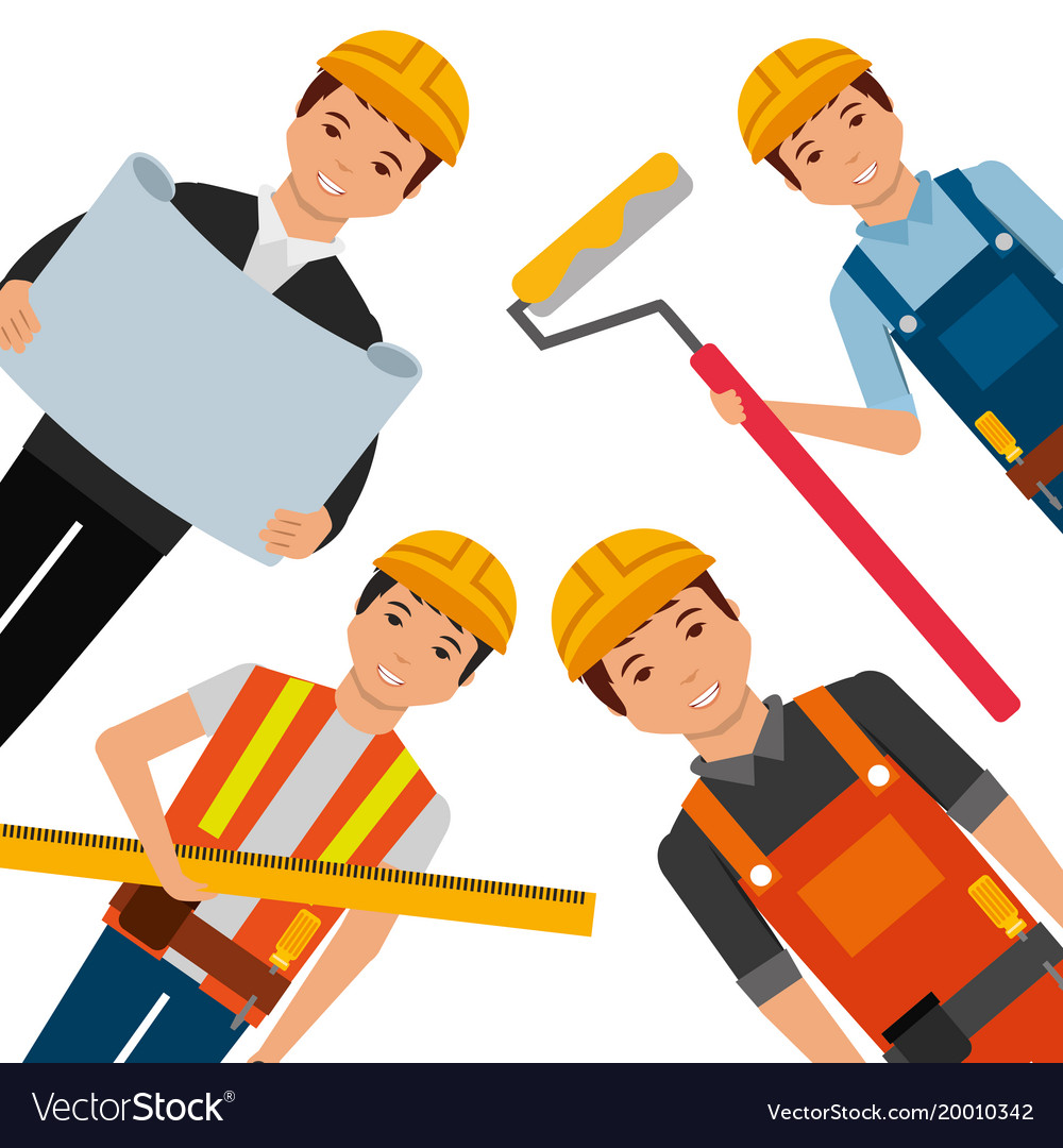 Construction workers wearing yellow helmet Vector Image