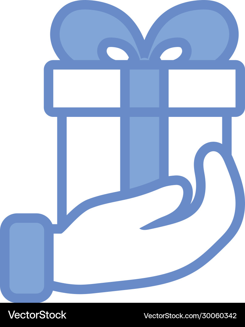 Hand holding a gift box icon blue outline style Vector Image