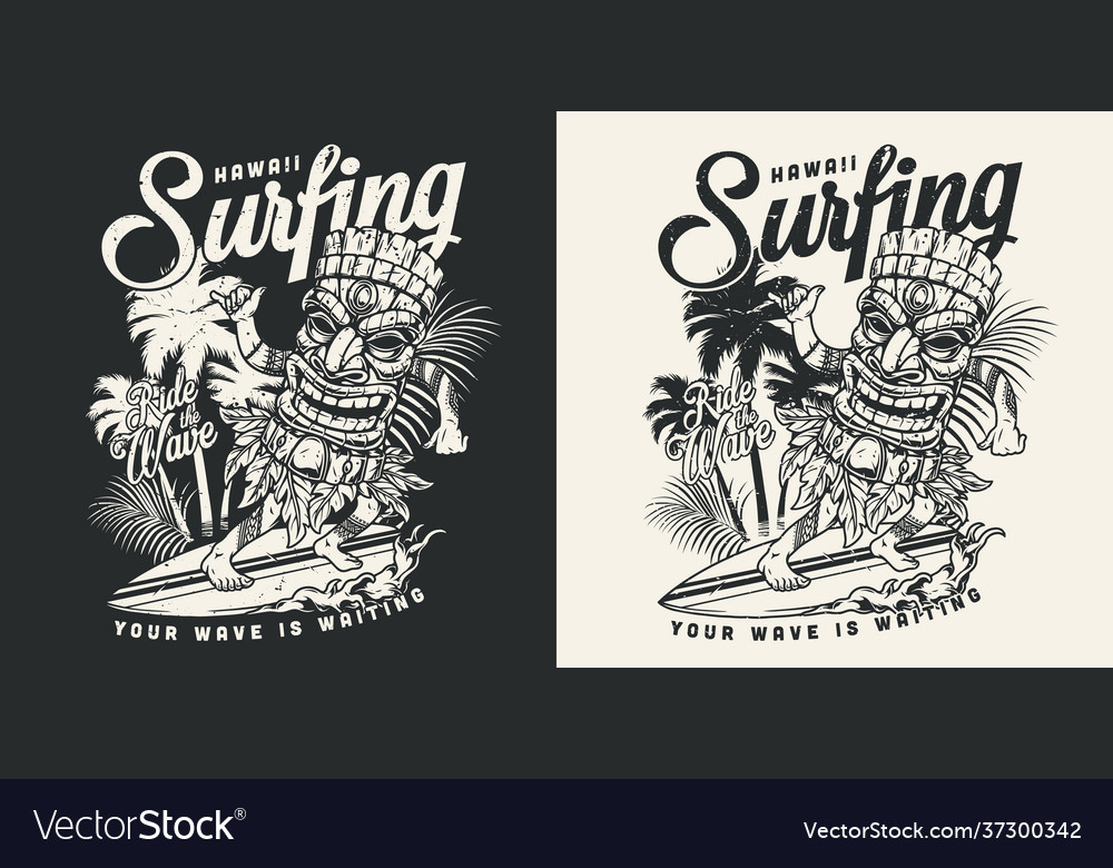 Hawaii surfing vintage print Royalty Free Vector Image