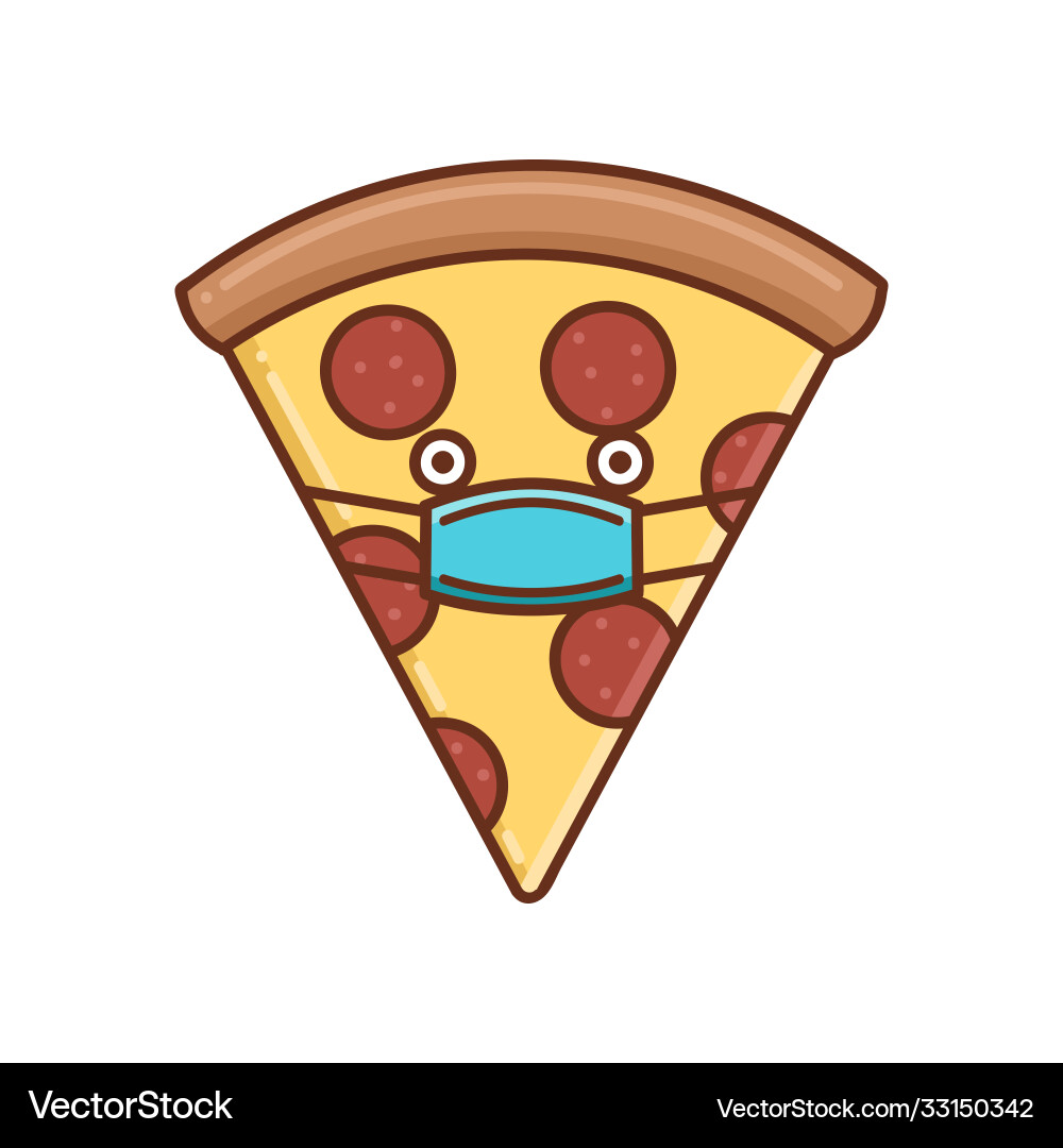 Kawaii pizza slice wearing protective face mask Vector Image