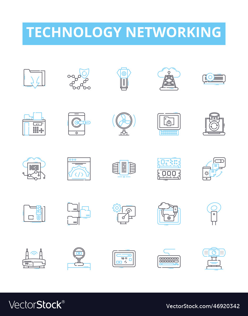 Technology networking line icons set Royalty Free Vector