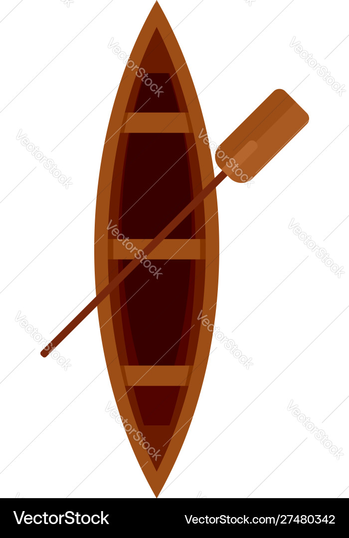 Top view wood boat icon flat style Royalty Free Vector Image
