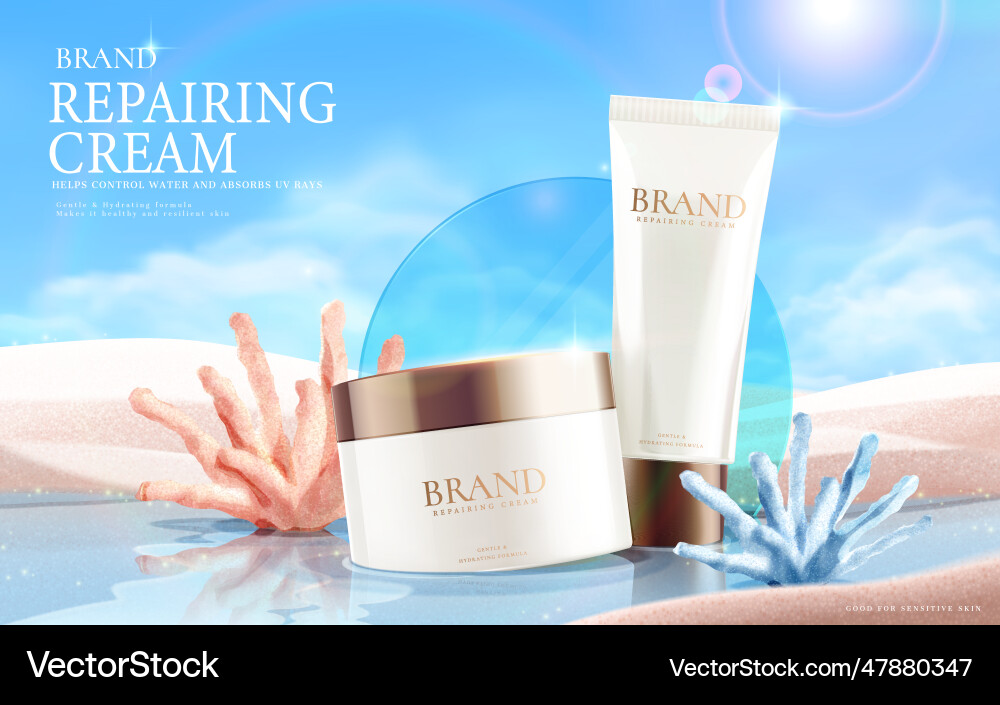 3d coral and beach themed beauty ad Royalty Free Vector