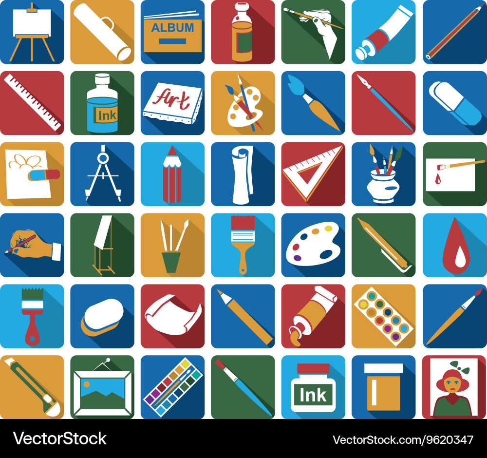 Attributes of art icons Royalty Free Vector Image
