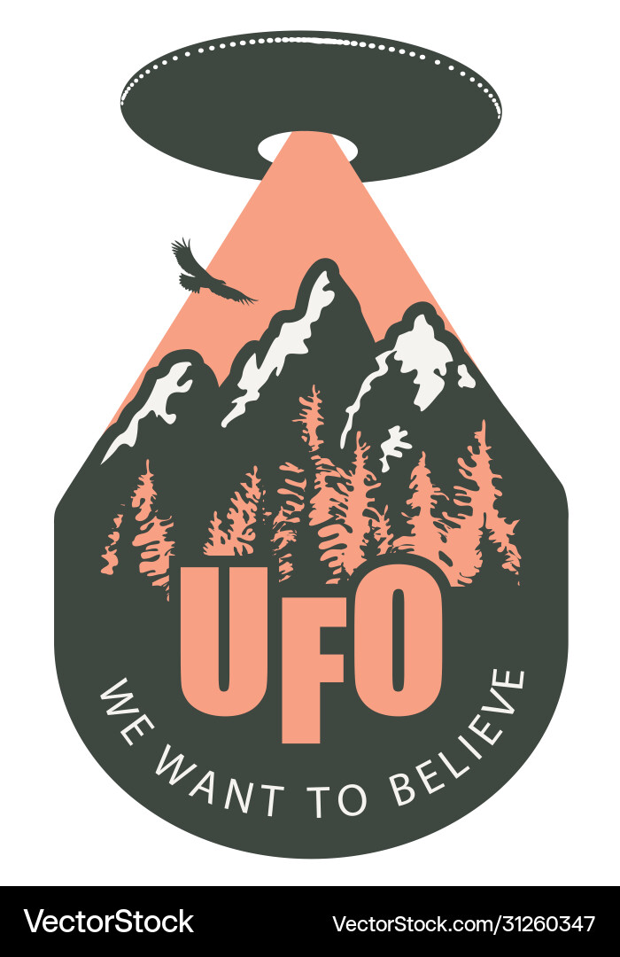 Banner with a flying ufo over mountains Royalty Free Vector