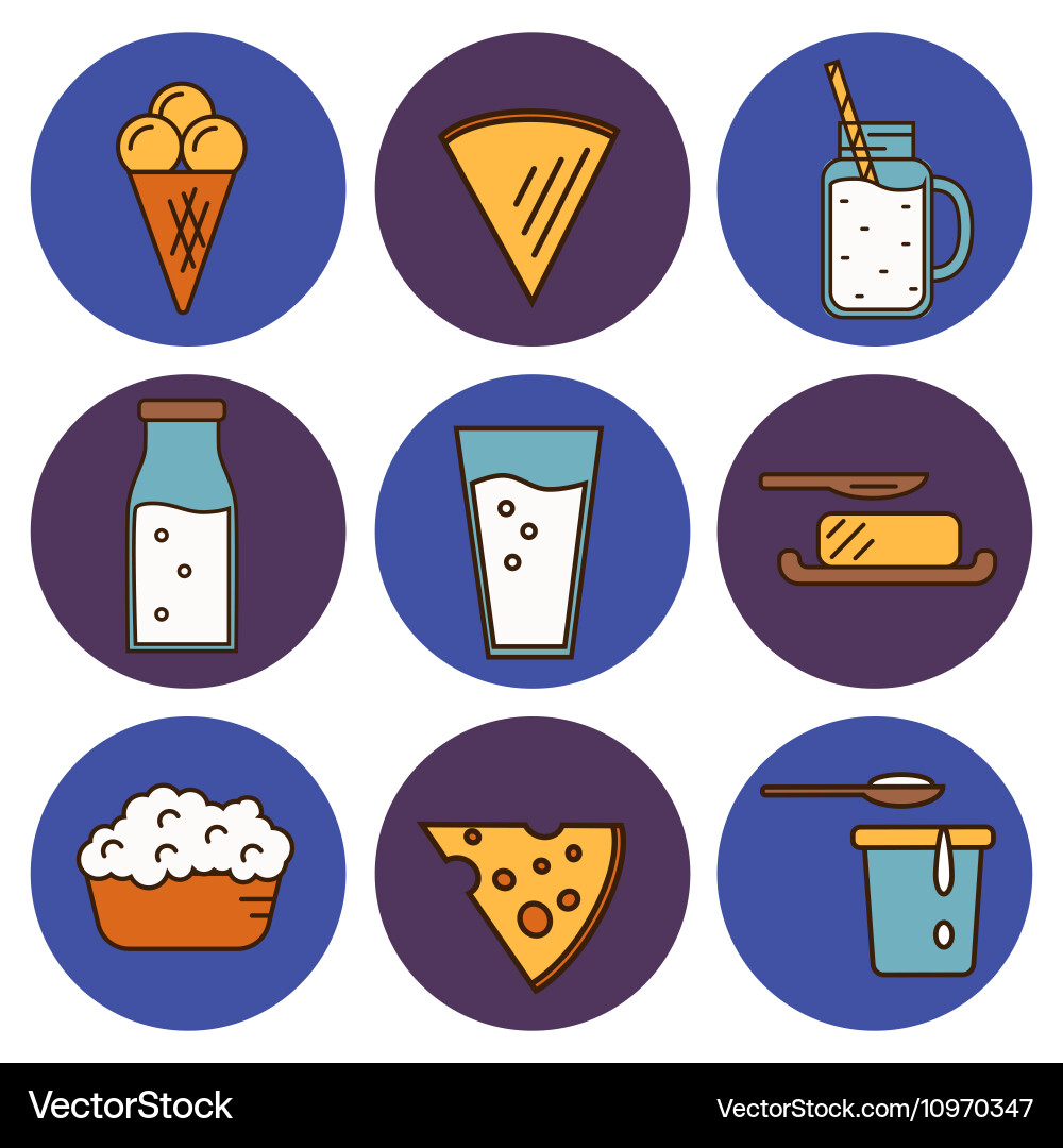 Dairy icons set in line style design Royalty Free Vector