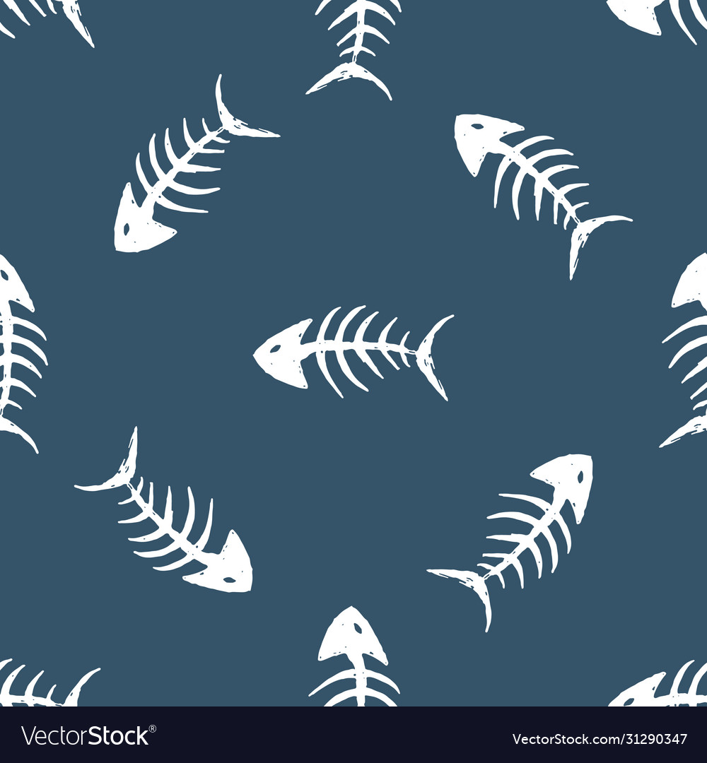 Fish bones seamless pattern skeleton doodle Vector Image