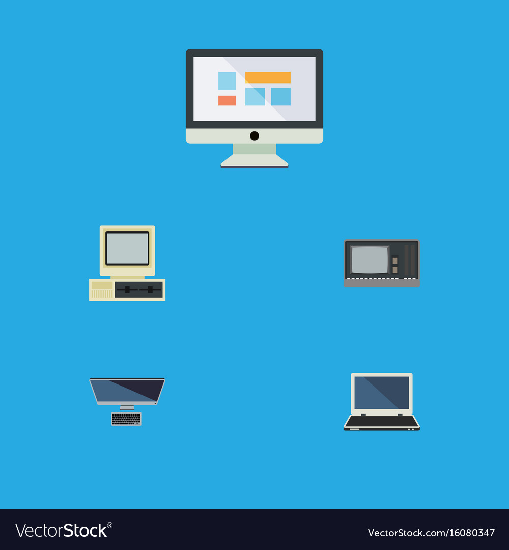 Flat icon computer set of notebook computer Vector Image