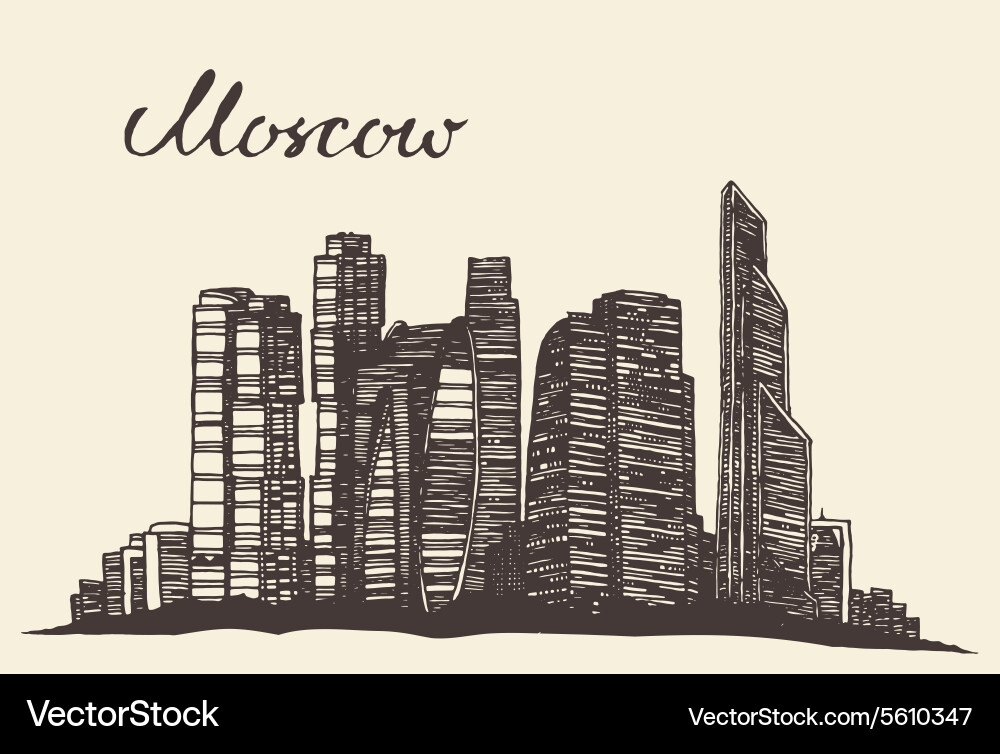 Moscow skyline engraved hand drawn sketch Vector Image